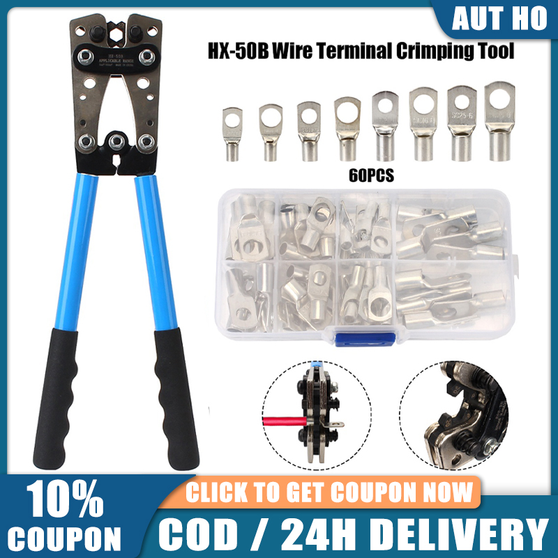60pcs Ring Lug Terminal Crimping Plier HX-50B 6-50mm² Car Battery ...