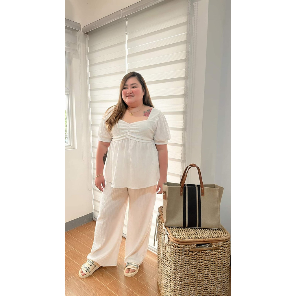 Plus Size Ciara Coordinates | Blouse and Wideleg Pants Set | Shopee ...