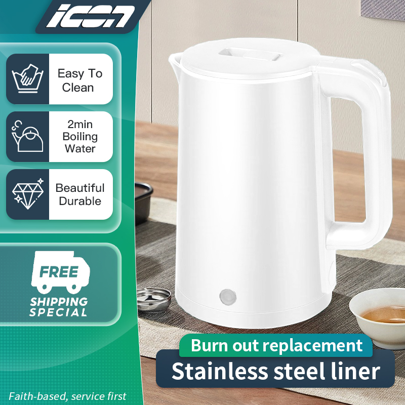 Electric Kettle Stainless Steel Fast Heating Double Layer Anti Scalding ...