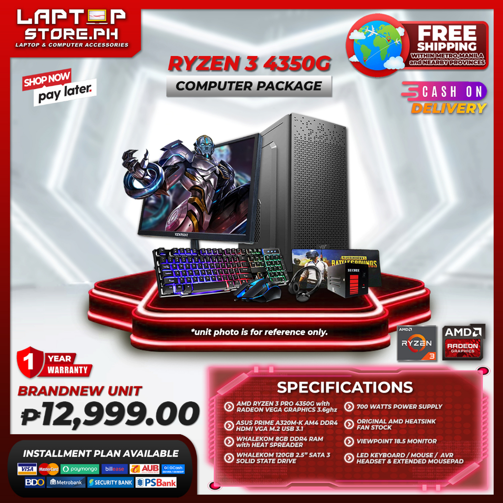 BRANDNEW Computer Set CPU STANDARD Casing-AMD Ryzen 3 Pro 4350G-8gb DDR4 120 SSD-18.5 WIDE Monit ...