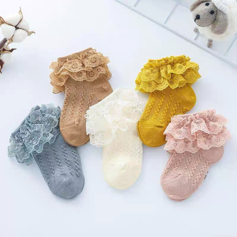Baby girl double lace cotton princess socks Baby girl sweet ruffled ...