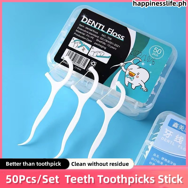 50Pcs/Box Teeth Toothpicks Stick Dental Floss Flosser Picks Tooth Clean ...