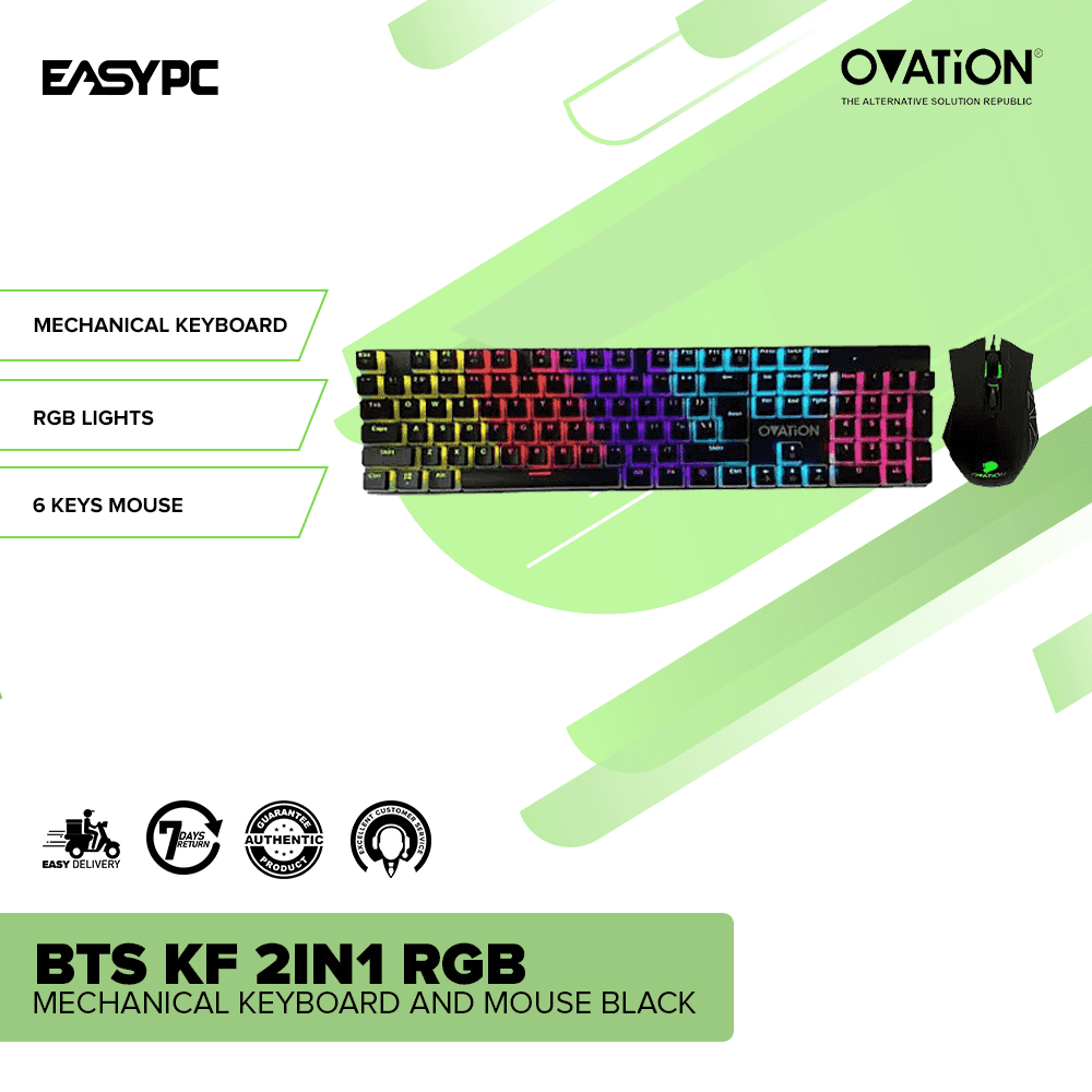 EasyPC| Ovation BTS KF Mechanical Keyboard and Mouse| 2in1 RGB| Black ...