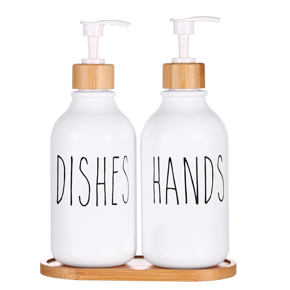 500ml Dish Soap Bottle with Bamboo Pump Kitchen Refillable Liquid Soap ...
