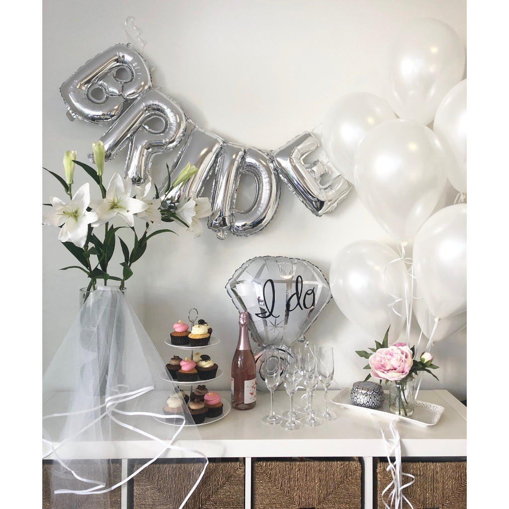 D150 Silver BRIDE TO BE Letter with Diamond Ring, Pearl Balloons, BS ...