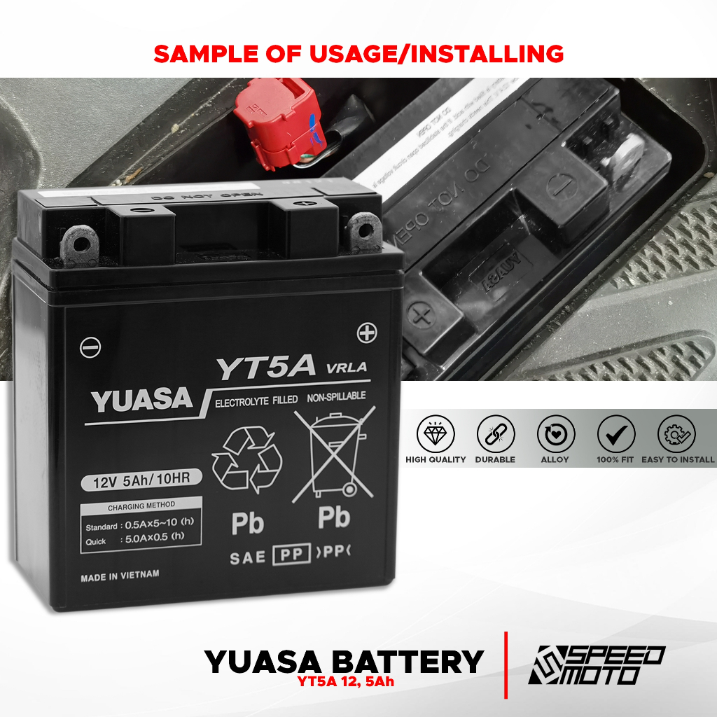 YUASA YT5A BATTERY MOTORCYCLE BATTERIES 12V MADE IN INDONESIA/VIETNAM ...