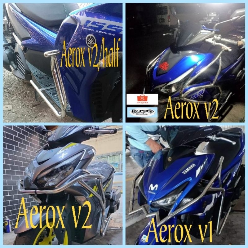 [RMG]304 PURE STAINLESS / BLACK CRASH GUARD FULL & HALF FOR AEROX 155 ...
