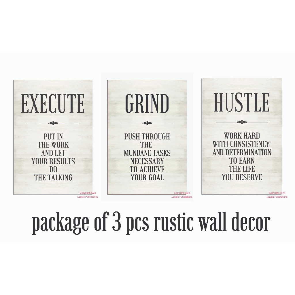 Wall Decor Home Decor Grind Hustle Execute (PACKAGE OF 3) Rustic ...