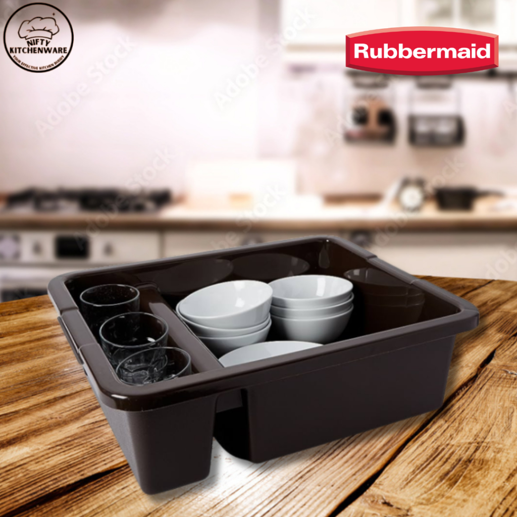 Bussing Box with Divider Brown Rubbermaid For Restaurant Table Cleaning ...