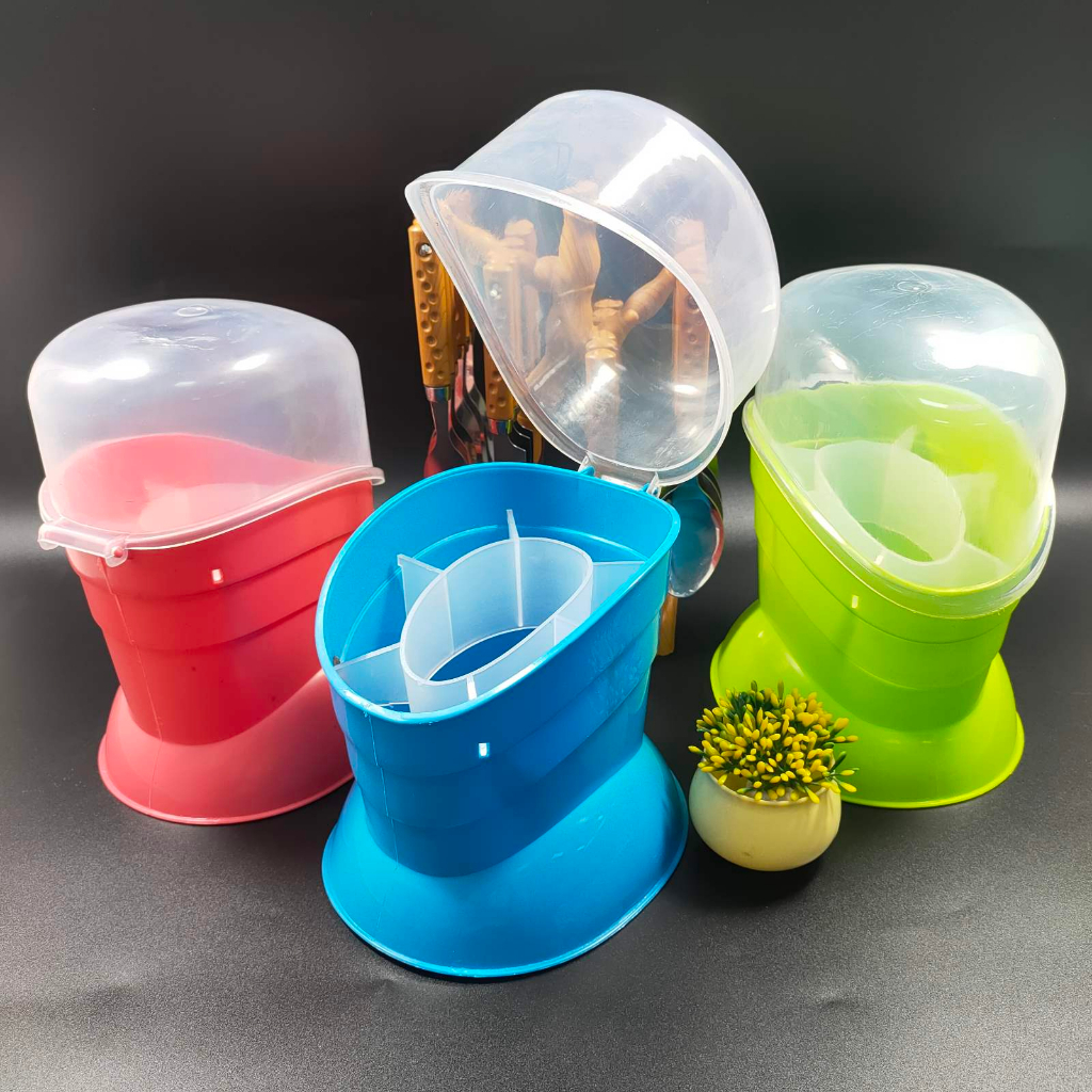 Plastic Spoon & Fork Holder Kitchen Tools Organizer with Cover | Shopee ...