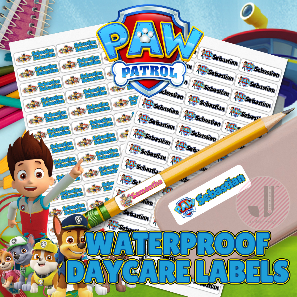 PAW PATROL Design Waterproof Daycare Labels, Preschool Labels, Name ...