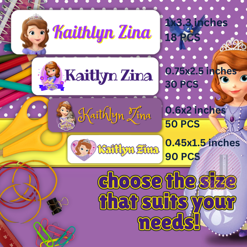 SOFIA THE FIRST Design Waterproof Daycare Labels, Preschool Labels ...