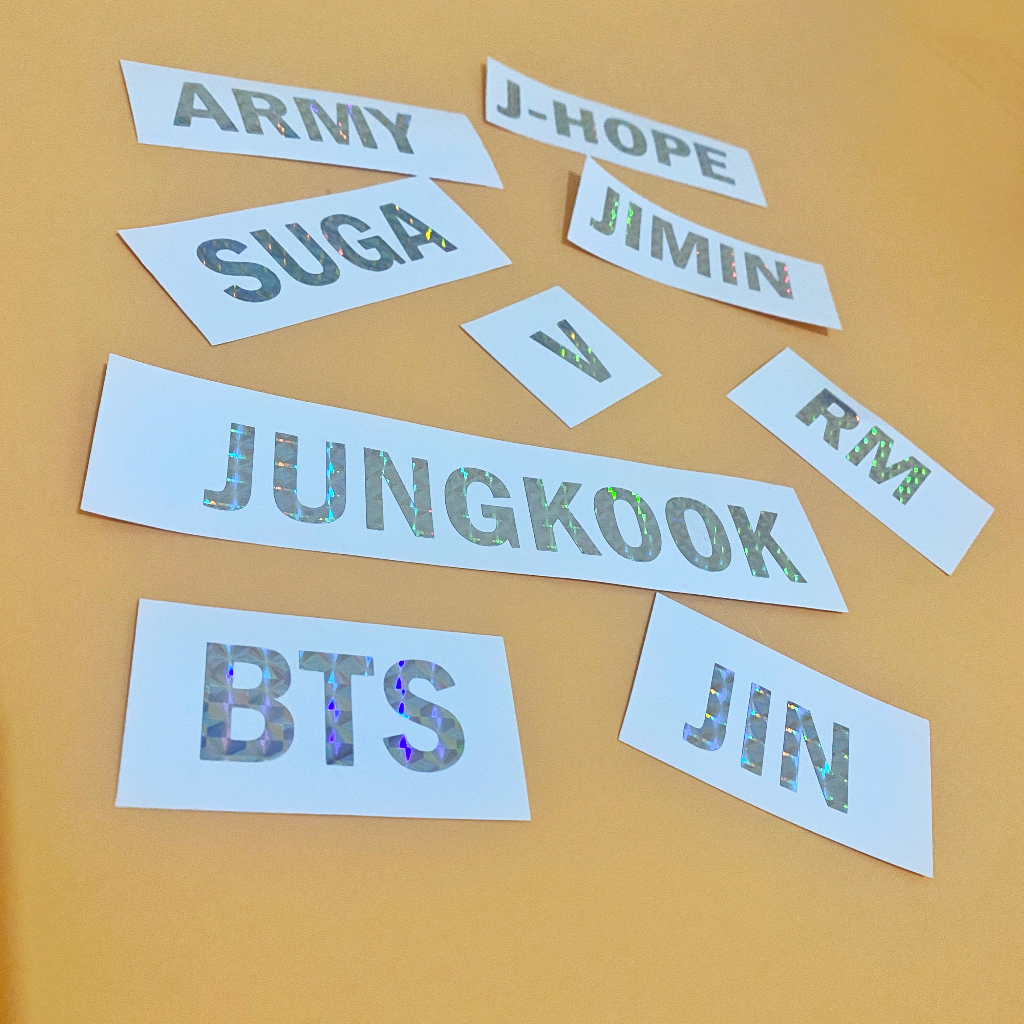 7 BTS Members Name + BTS + ARMY (VINYL HOLOGRAM STICKER for LAPTOPS ...