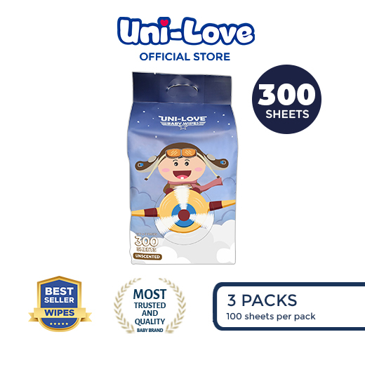 UniLove Unscented Baby Wipes (Aviation Series) 100's Pack of 3 | Shopee ...