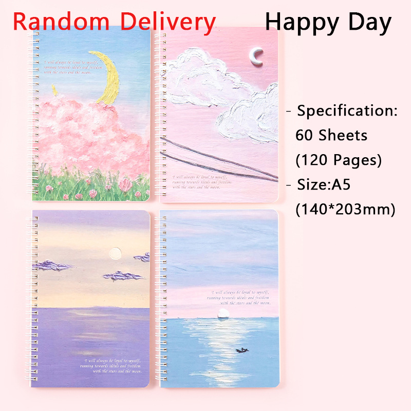 A5 Oil Painting Coil Notebook Spiral Landscape Aesthetic Classroom ...
