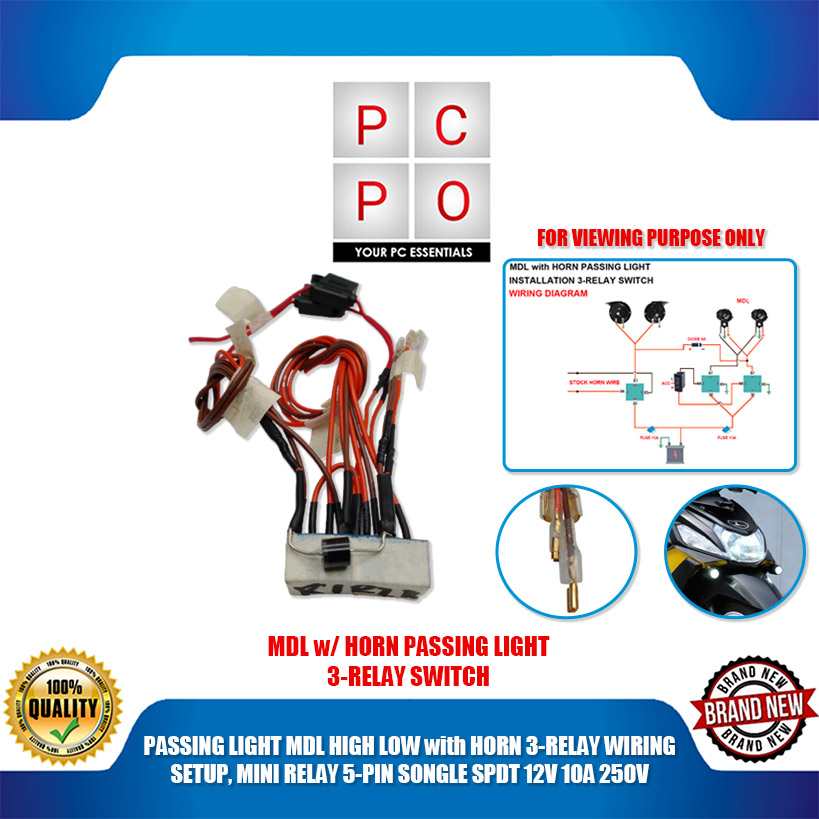 PC PO PASSING LIGHT MDL HIGH LOW with HORN 3-RELAY WIRING SETUP, MINI ...