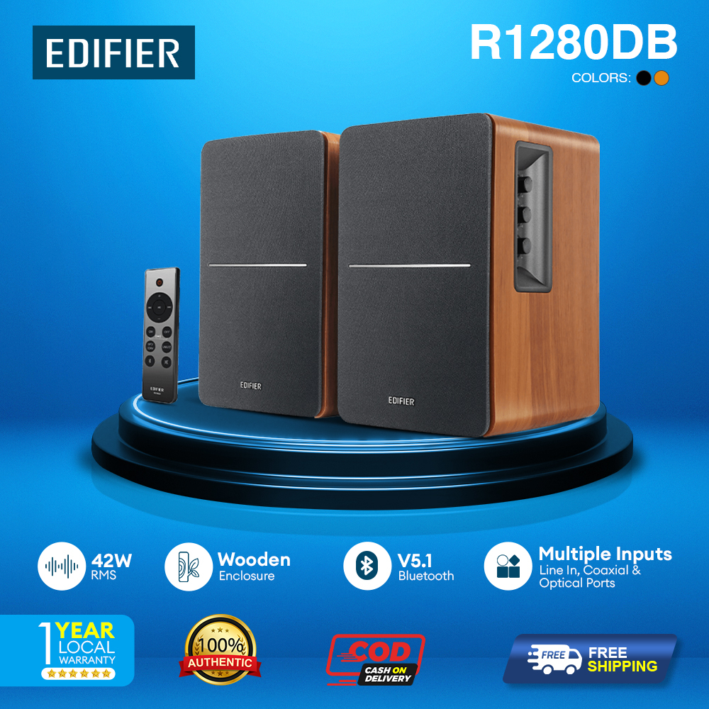 Edifier R1280DB Powered Bluetooth Bookshelf Speakers - Optical Input - Wireless Studio Monitors ...