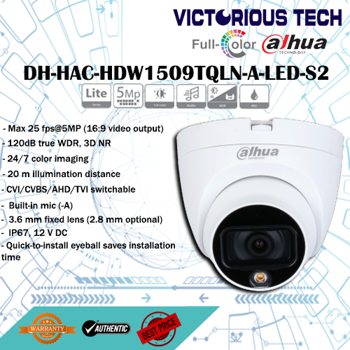 DAHUA DH-HAC-HDW1509TLQN-A-LED S2 2.8MM with Smart Light and Built-in Mic | Shopee Philippines