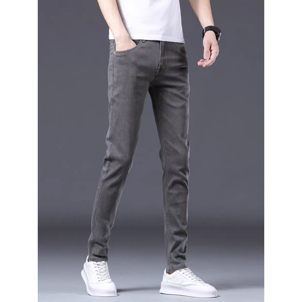 Men's Jeans Casual Slim fitting Color Gray Stretch Pants | Shopee ...