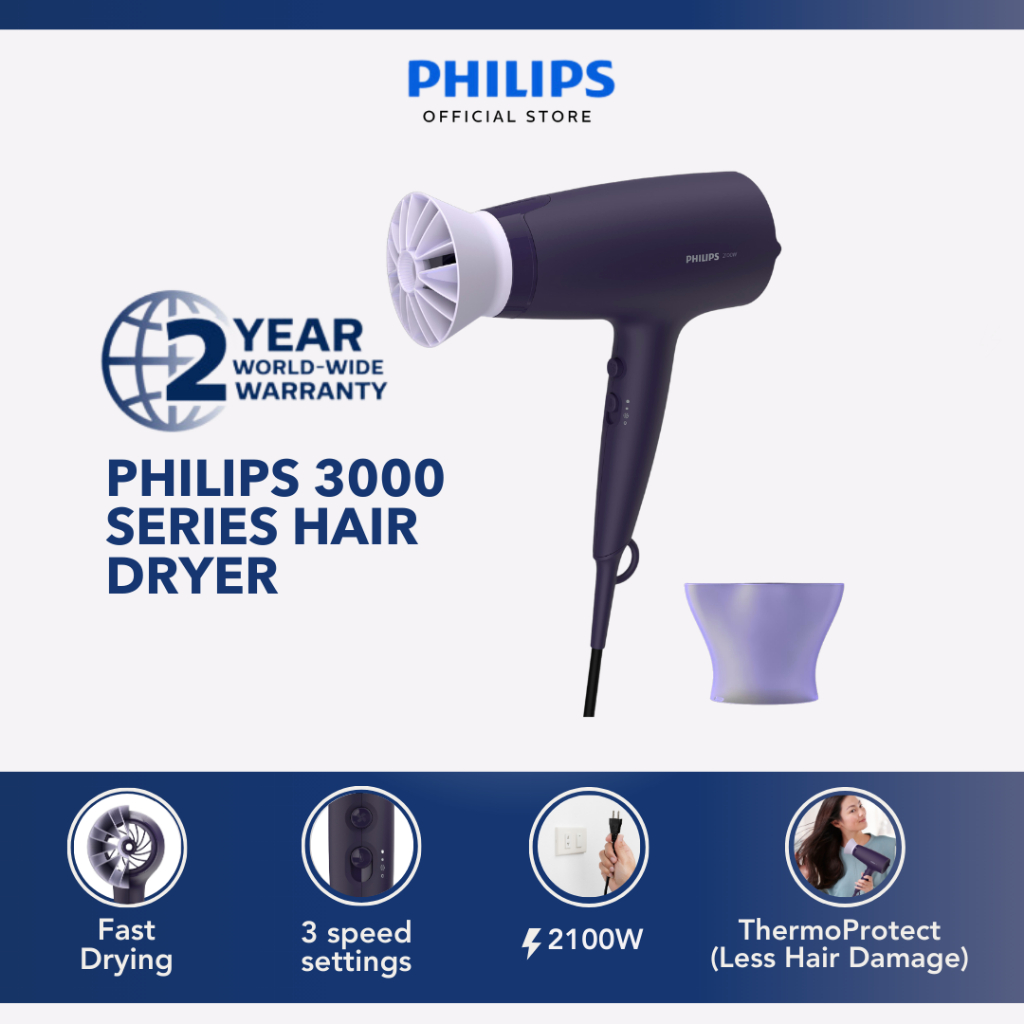 Philips 3000 Series Hair Dryer, 2100W BHD340/10 with ThermoProtect Technology | Shopee Philippines