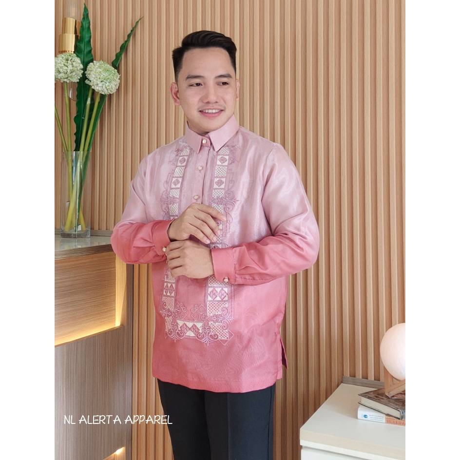 MODERN BARONG TAGALOG FOR MEN MONOCHROMATIC OLD ROSE | Shopee Philippines