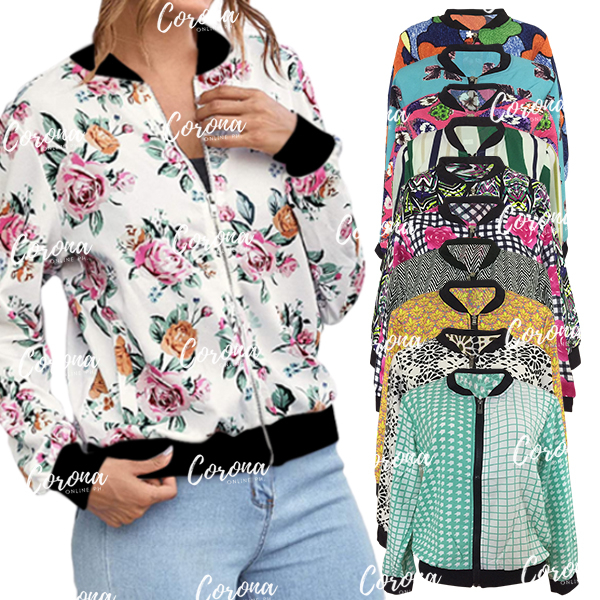 Women's Jacket Long Sleeve Printed Assorted with Zipper | Shopee ...