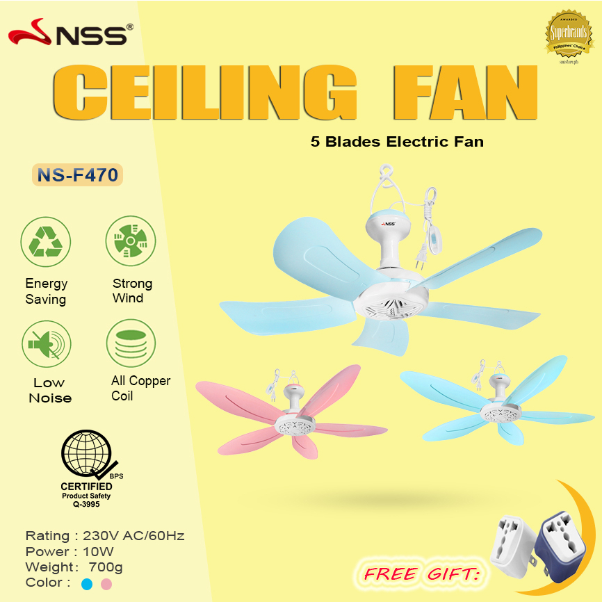 NSS Ceiling Fan 5 Blades Portable Desk 10/15/20W Fan Home Electric Fan ...