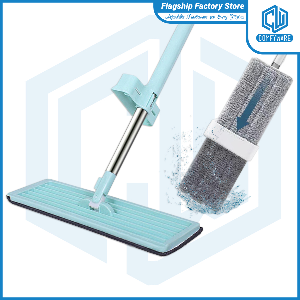 360 Rotation Magic Flat Mop Floor Cleaning Microfiber Cloth Squeeze Mop ...