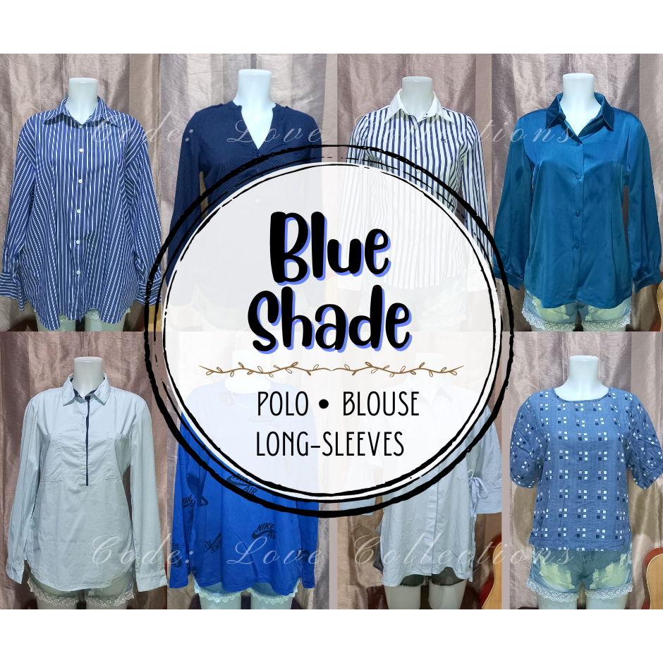 NEW! BLUE SHADE Polo, Blouse, Long-sleeves - PRELOVED | Shopee Philippines