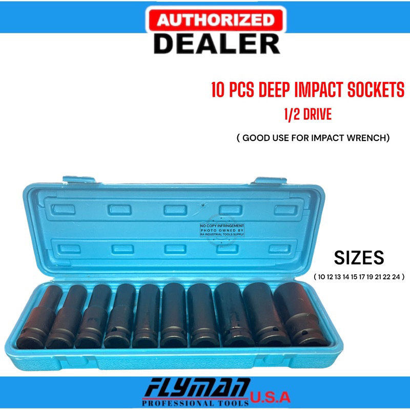 Flyman Tools Usa 10 Pcs Deep Impact Sockets 1/2 Drive Thick Sleeve ...