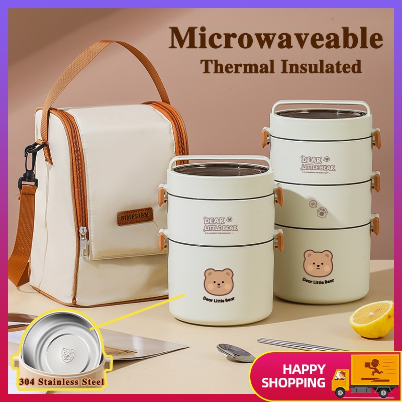 Stackable Lunch Box 3 Layer Stainless Steel Thermal Bento Leak-proof ...