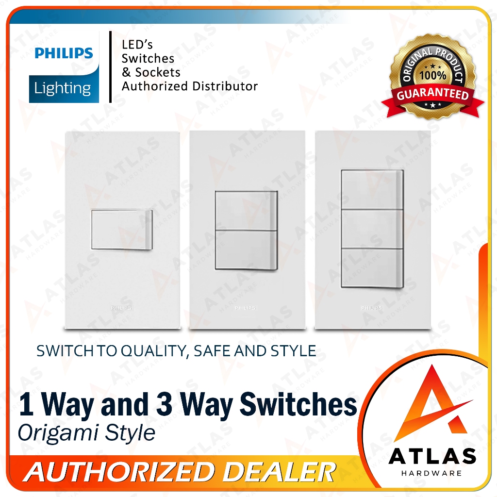 PHILIPS 1 Way and 3 Way Switches Origami Style w/ Plate ORIGINAL ...