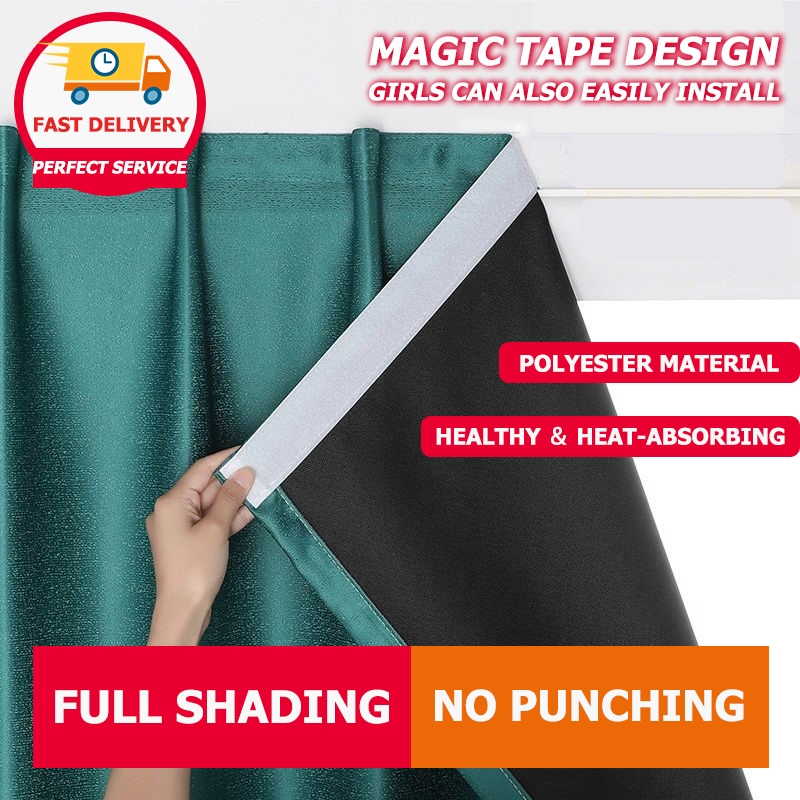 Blackout Curtain Magic Tape Curtain Plain Kurtain Home Curtain Punch ...