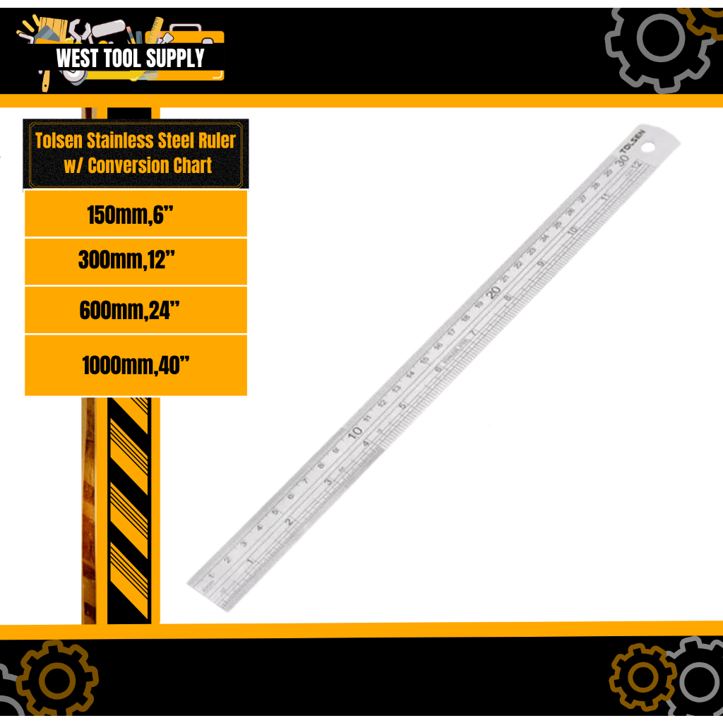 Tolsen Stainless Steel Ruler w/ Conversion Chart (6" | 12" | 24" | 40 ...