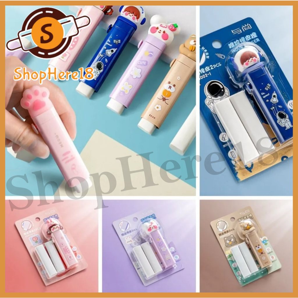 IKQPH Telescopic Pen Eraser Cute Cartoon Pencil Eraser Portable Soft ...