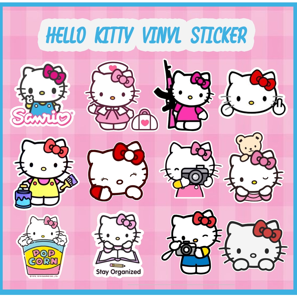Kitty Peeking Design Hello Kitty Vinyl Sticker - Cute Peeking Kitty ...