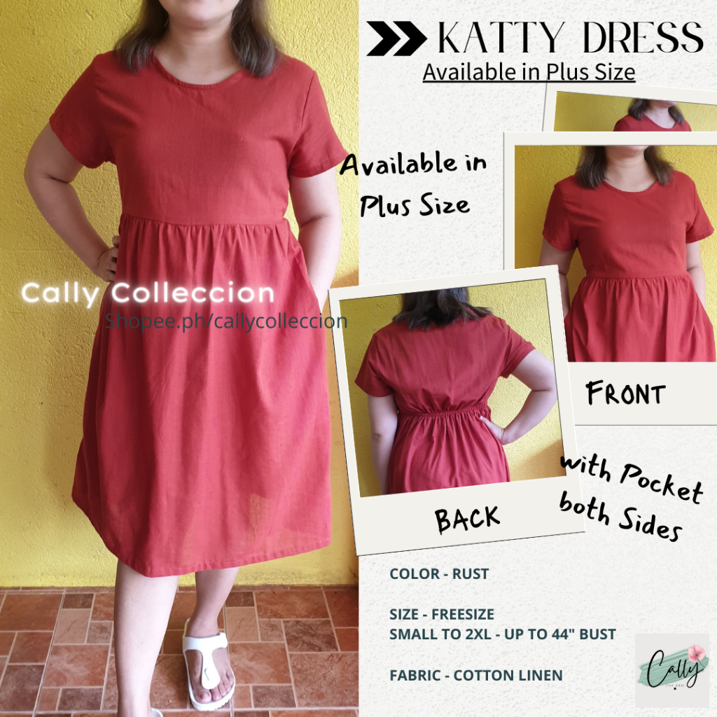 CALLY - KATTY DRESS basic style below knee length up to Plus Size ...