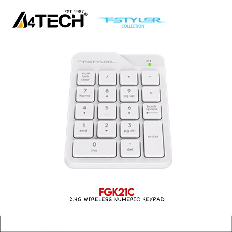 A4TECH FSTYLER FGK21C 2.4G Wireless Numeric Keypad Rechargeable Numpad, Type-C Adaptor Included ...