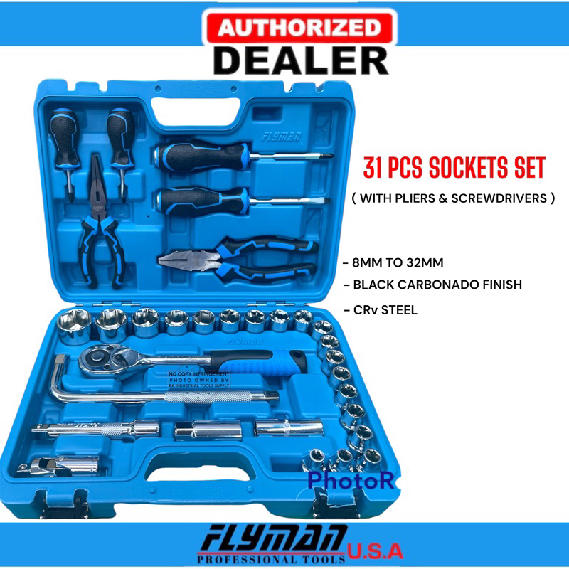 Flyman Tools Usa 31 Pcs Scokets Set With Pliers & Screwdrivers | Shopee Philippines