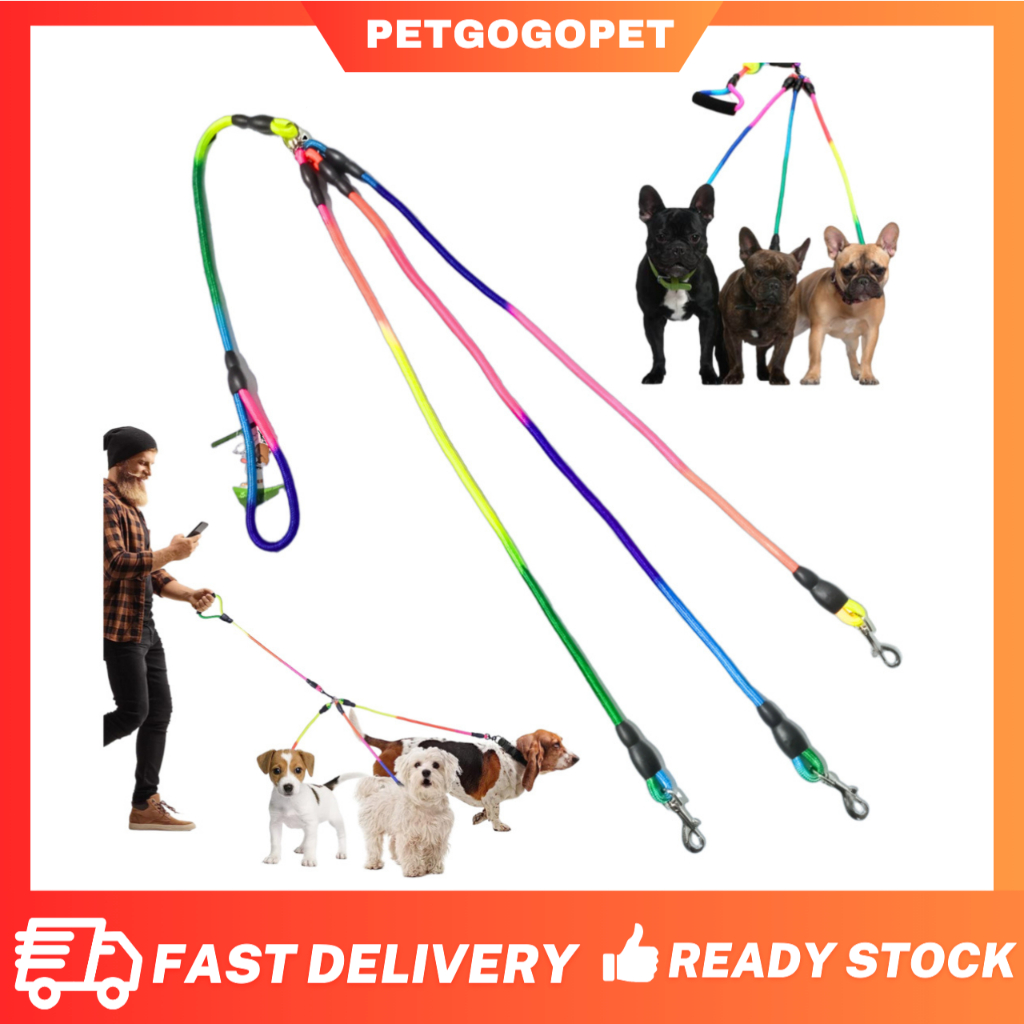 1-3pcs 3way 8-12mm 2sizes Strong rainbow Braided 3 Way Pet Dog Couplers ...