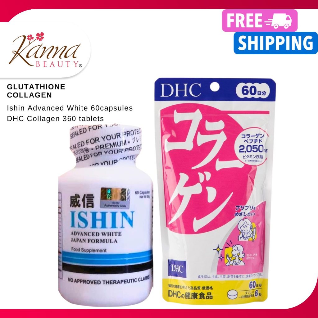 Ishin Advance White Glutathione 60 and DHC collagen peptide 2,050 mg 360 tablets COMBO | Shopee ...