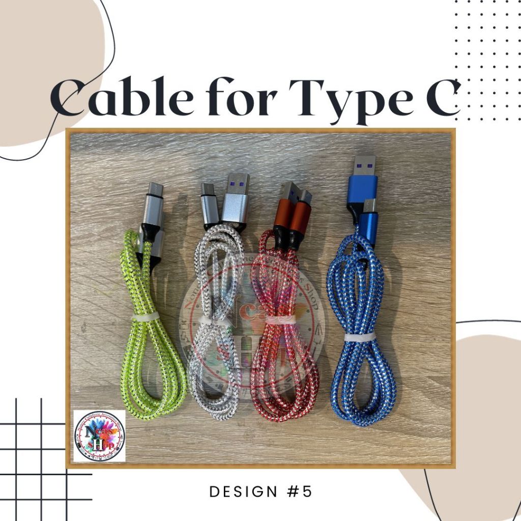 CABLE / CORD ASSORTED DESIGNS AND COLOR FOR TYPE C with FREE WHITE ...