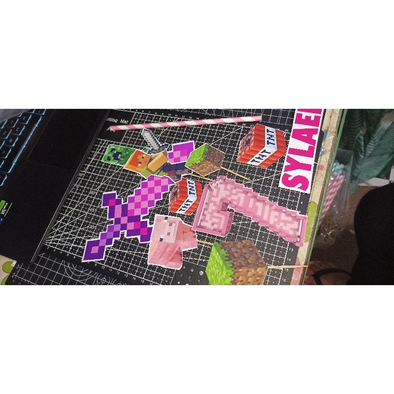 customized photo Printed cake toppers Minecraft pink sword themed ...