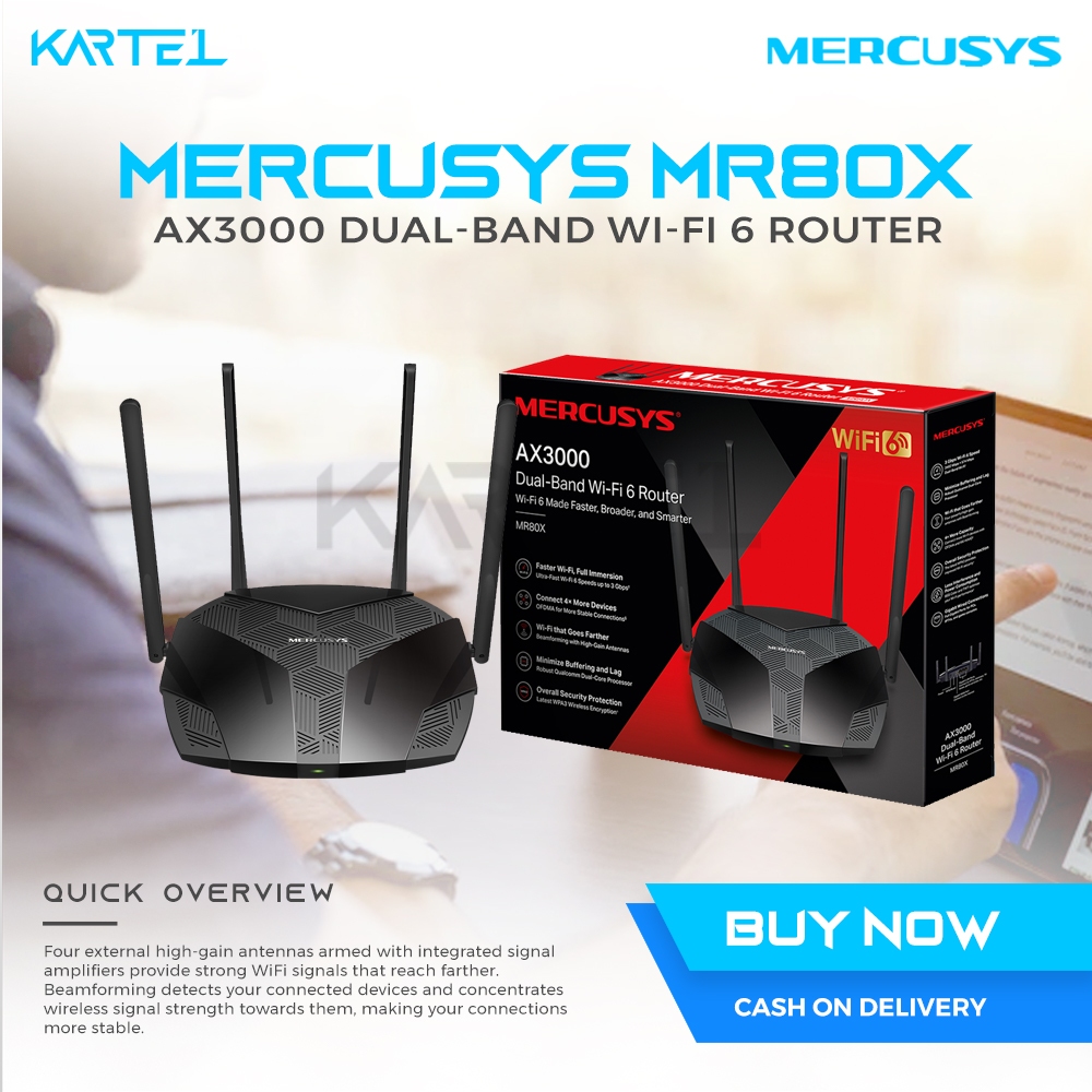 Mercusys MR80X AX3000 3Gbps Dual-Band MU-MIMO Gigabit Wi-Fi 6 Gaming Router | Shopee Philippines