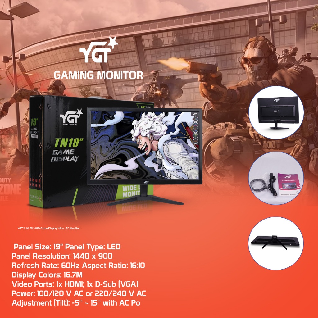 YGT SLIM TN19HD Game Display Wide LED Monitor with VGA/HDMI ports/with ...