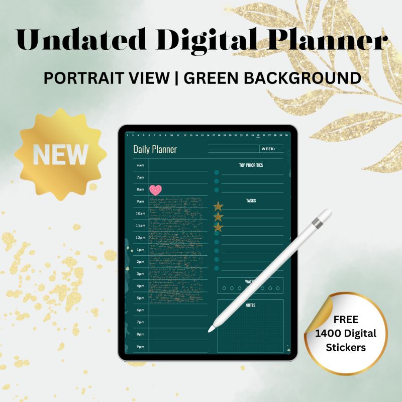 UNDATED PORTRAIT VIEW DIGITAL PLANNER GREEN AND BLUE MODE GOODNOTES ...