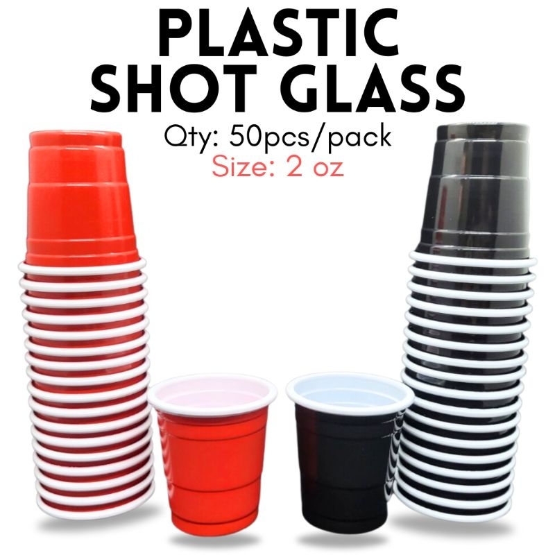 Small Sampler Cup 50pcs Plastic Shot Glass 2oz Party Cups Red and Black ...