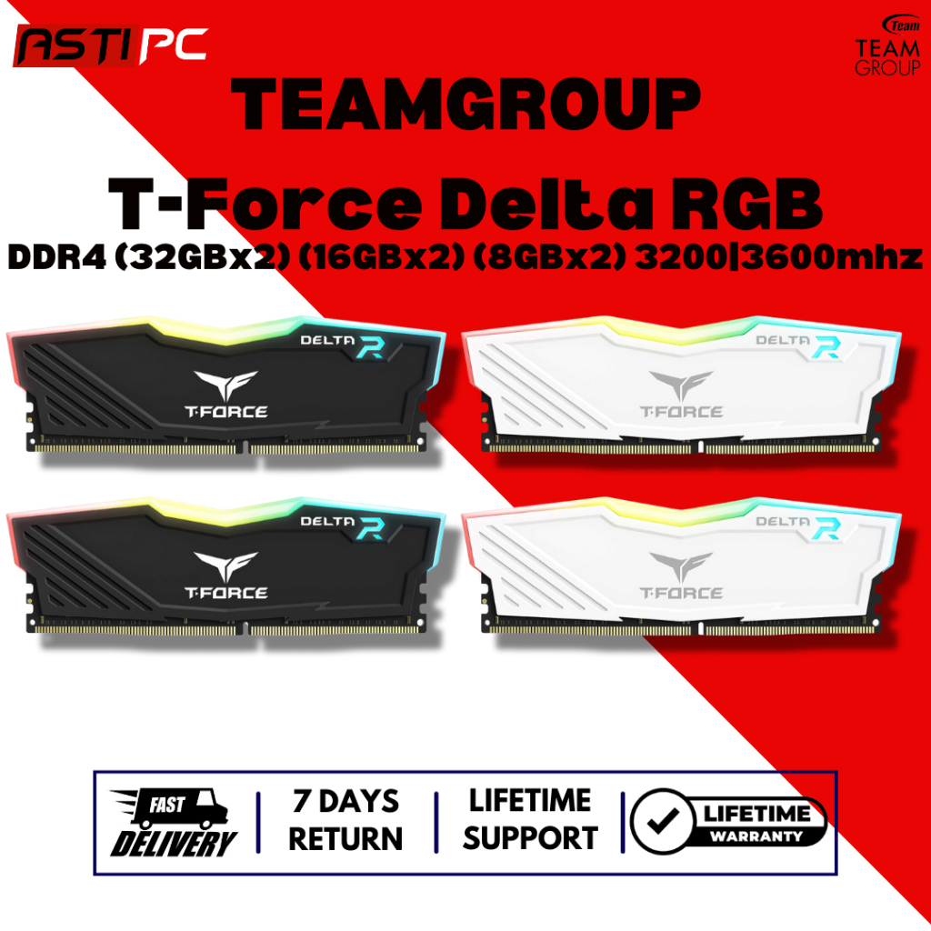 TEAMGROUP T-Force Delta RGB DDR4 (8GBx2) (16GBx2) (32GBx2) 3200mhz 3600mhz Gaming Desktop Memory ...
