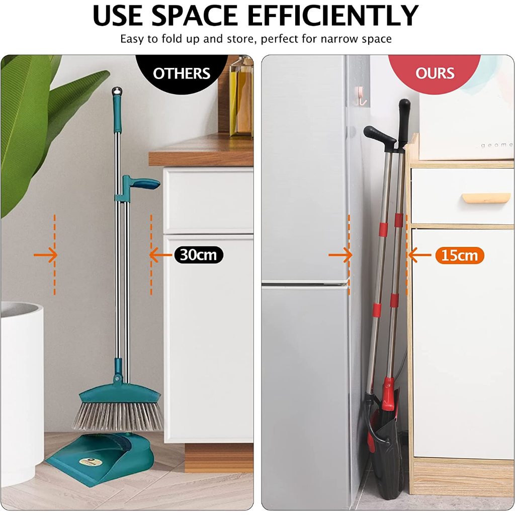 Stand Up Broom and Dustpan Combo Set with Long Handle for Home Kitchen ...