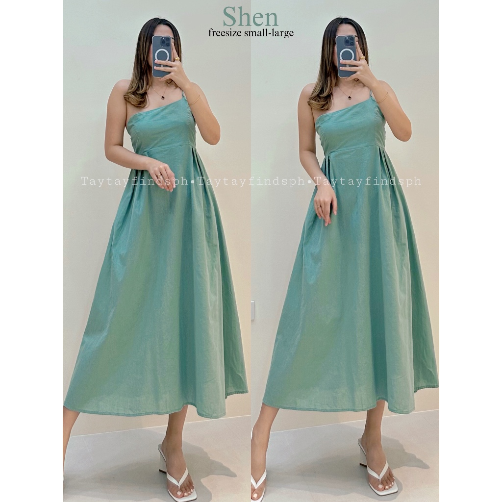 SHEN ONE SIDE TWISTED STRAP LINEN DRESS | taytayfindsph | Shopee ...